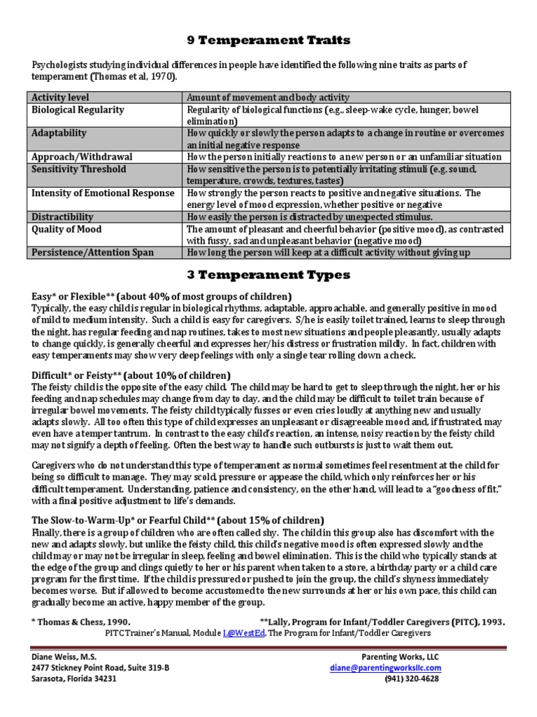 Handout Nine Temperament Traits Three Temperament Types | PDF ...