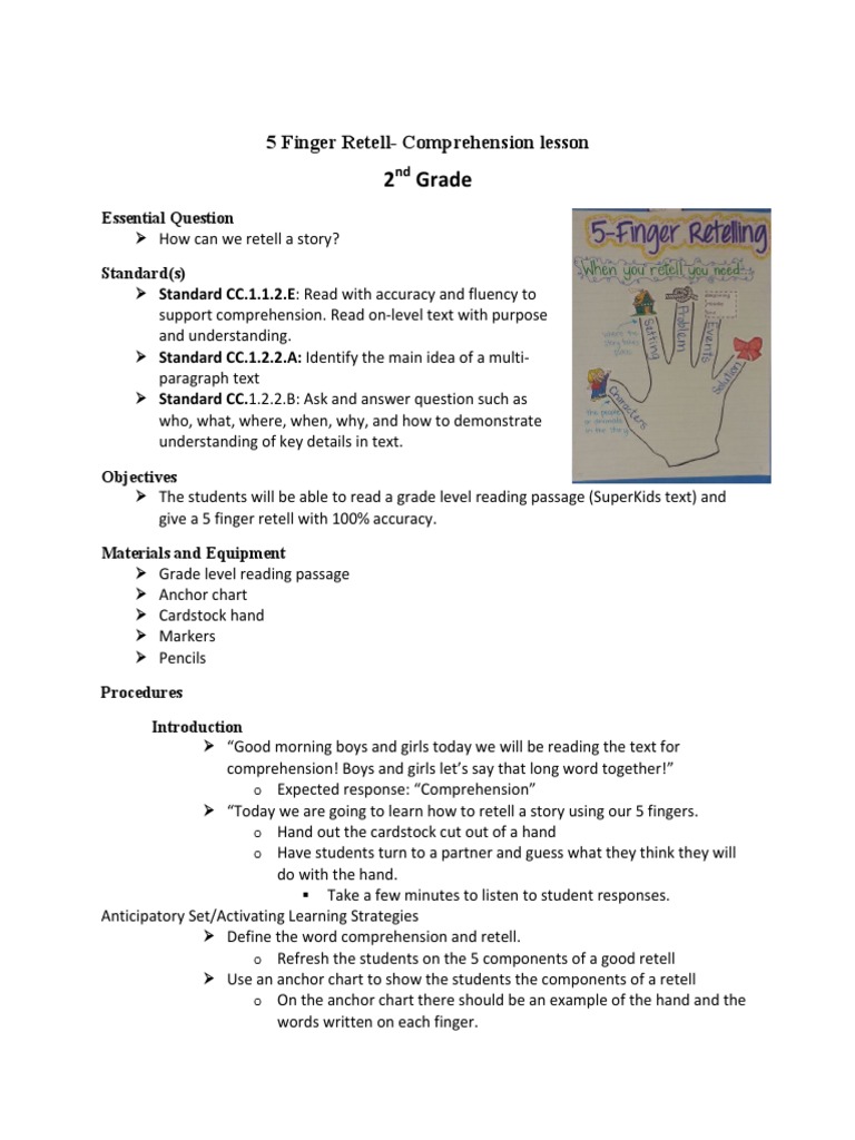 5 Finger Retell - Comprehension Lesson | PDF | Reading Comprehension ...