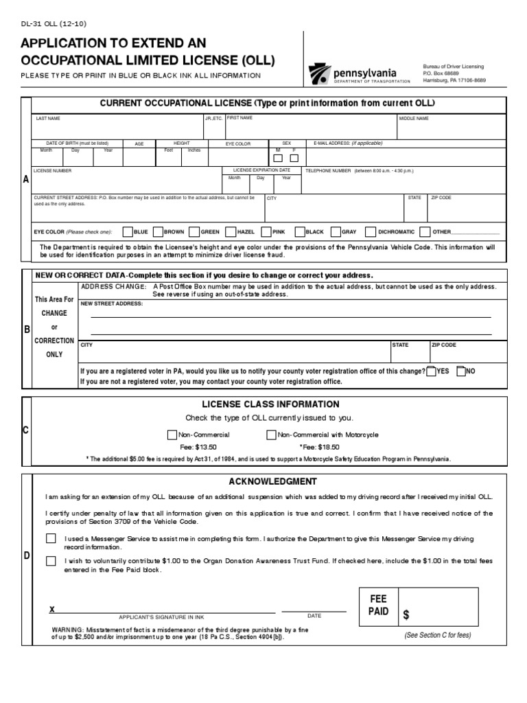 Dl-31oll Extend The OLL Work License | PDF | Voter Registration | License