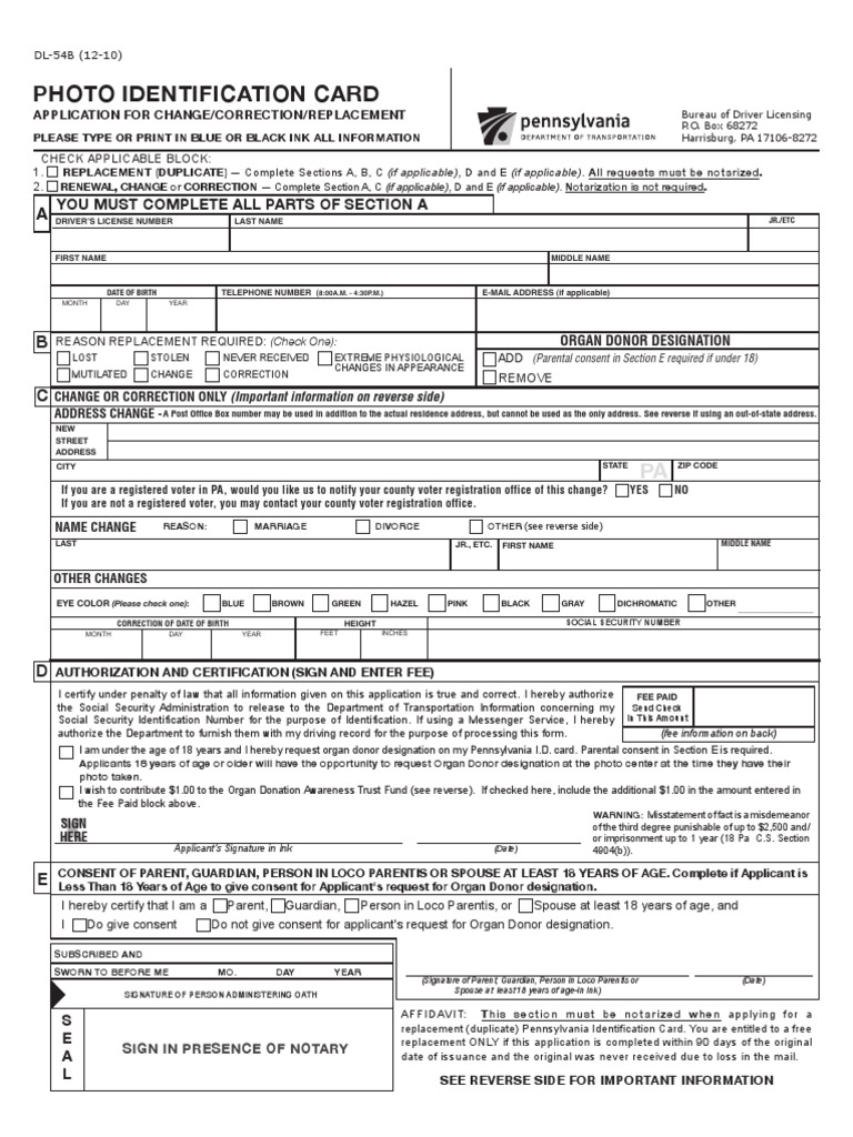 Dl-54b Photo ID Card Change | Download Free PDF | Identity Document ...