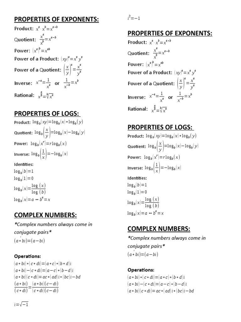 Exponents/Logs/Complex Numbers | PDF | Logarithm | Complex Number