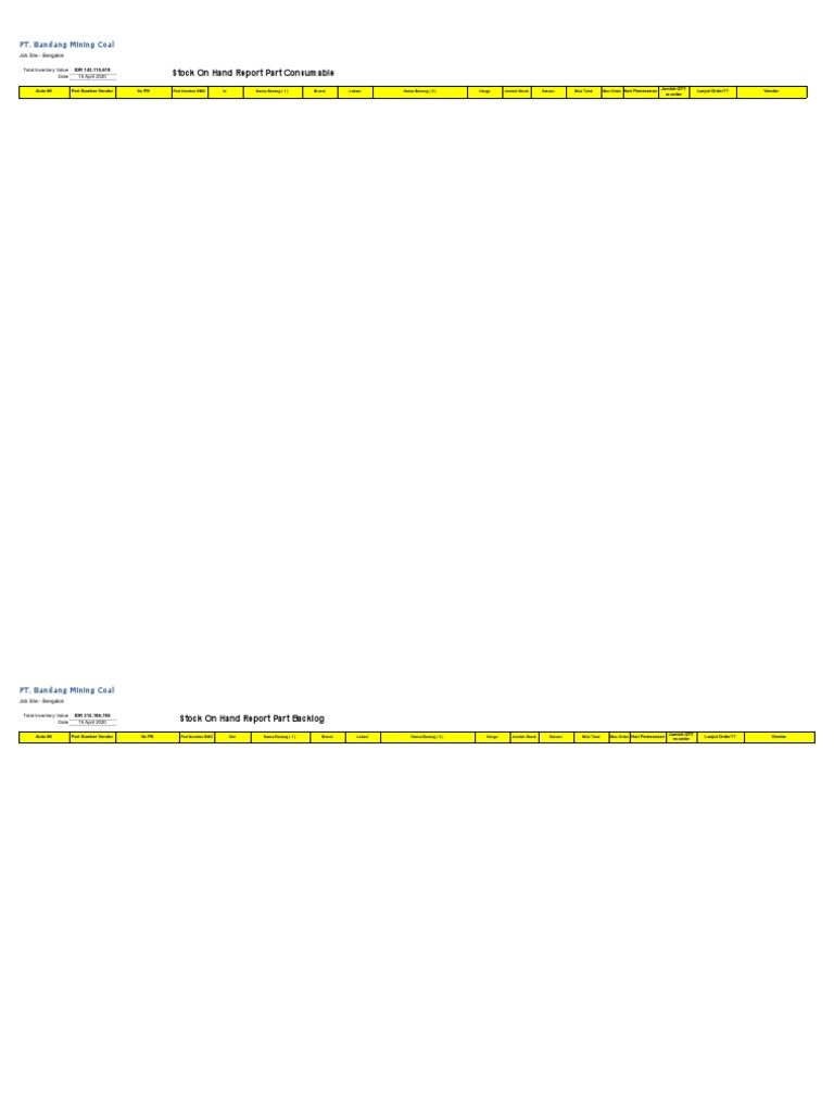 Stock On Hand Report Part Consumable: PT. Bandang Mining Coal | PDF