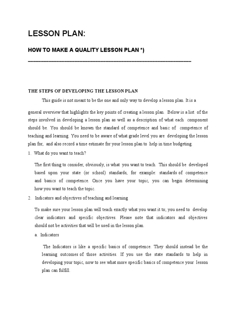 How To Make A Quality Lesson Plan ) | PDF | Lesson Plan | Teachers