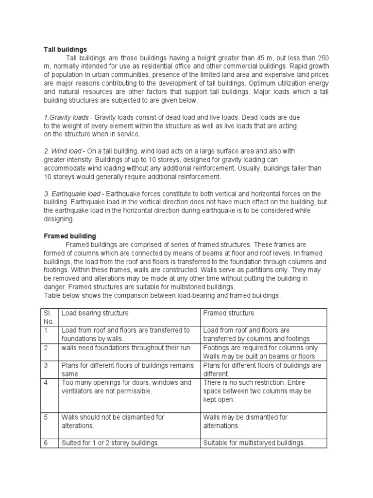 Overview of Tall Building Structures | PDF | Framing (Construction) | Wall
