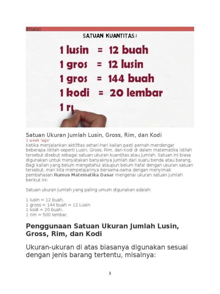 Satuan Ukuran: Lusin, Gross, Rim, Kodi | PDF
