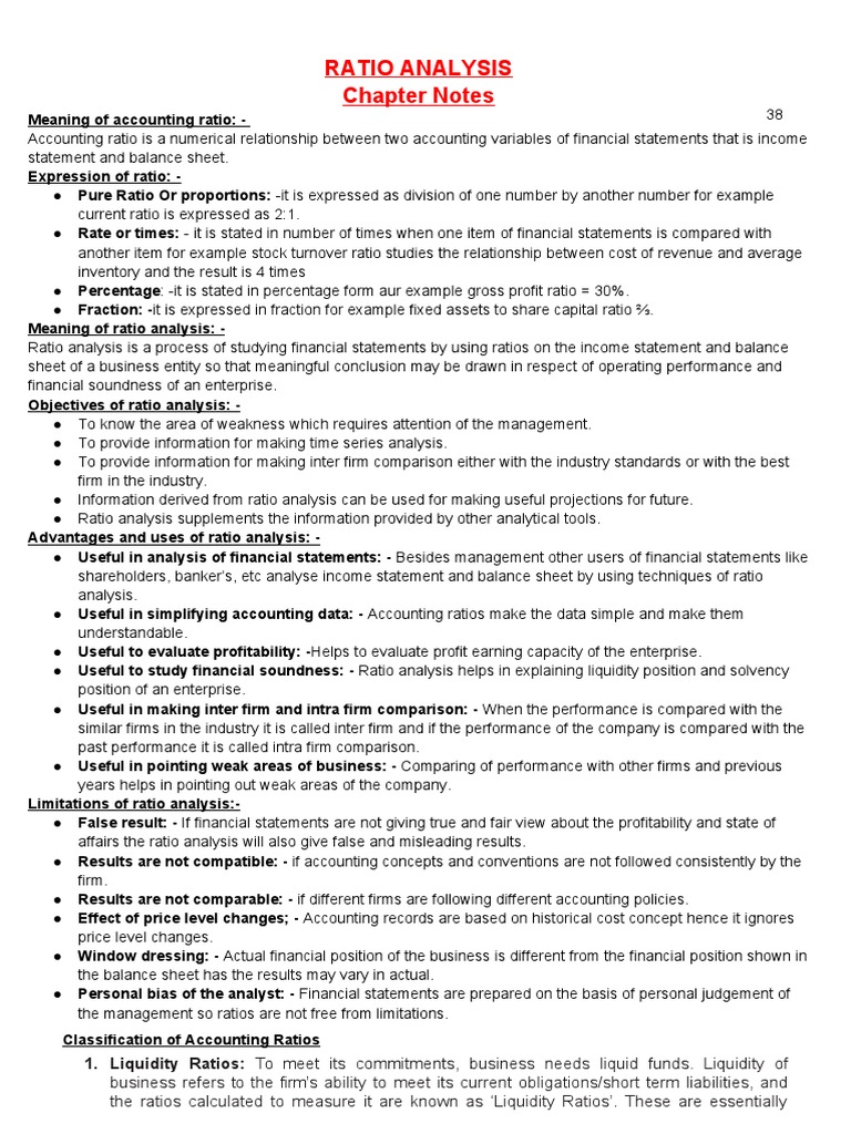 Ratio Analysis Chapter Notes: Analysis of Financial Statements 8 | PDF ...