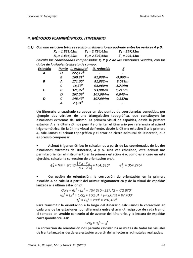 Topografia Ejercicios Bloque3 PDF | PDF | Azimut | Geofísica