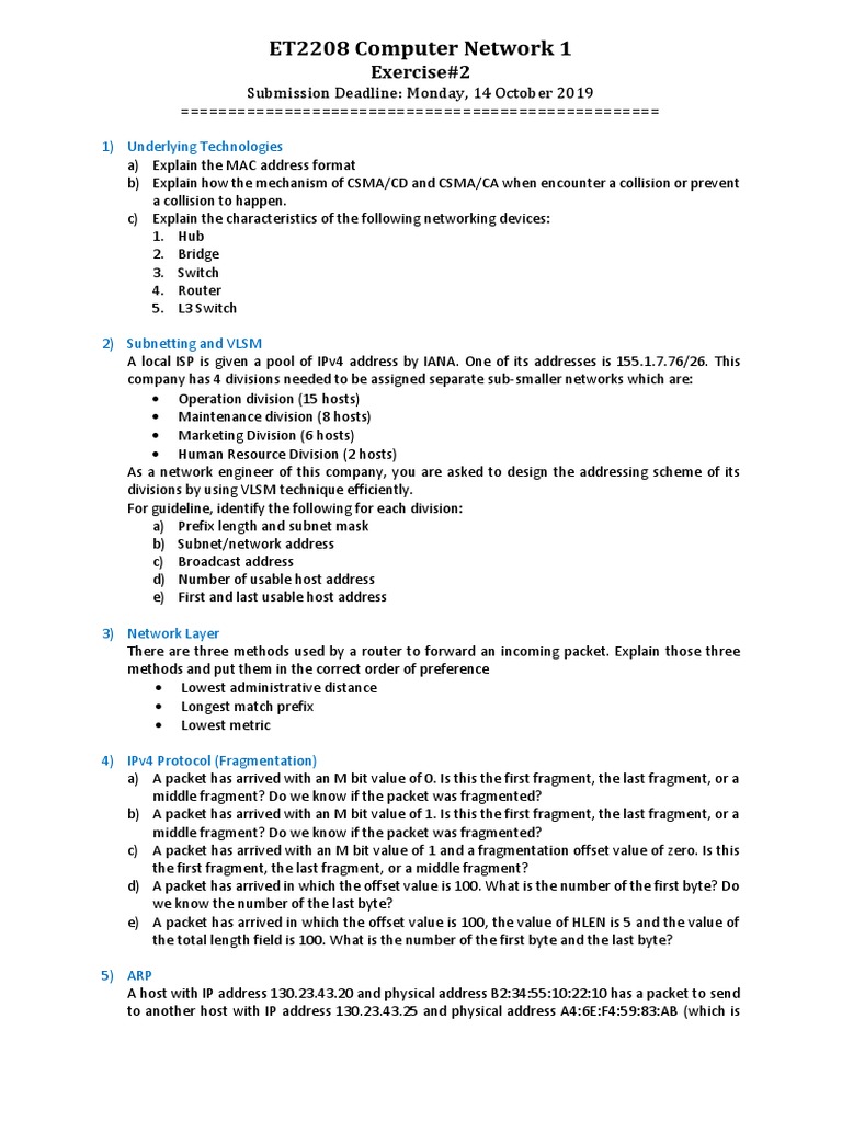 ET2208 Computer Network 1: Exercise#2 | PDF | Computer Network | Data Transmission