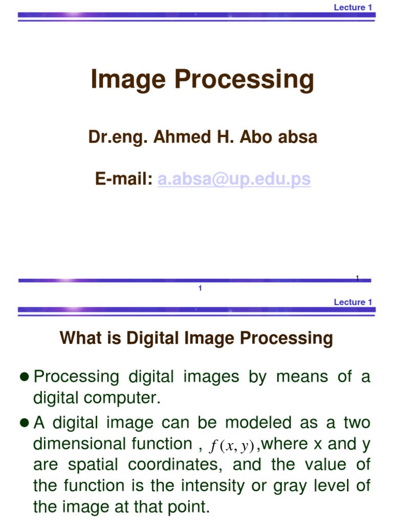 Lecture01 Image Processing | PDF | Data Compression | Image Editing