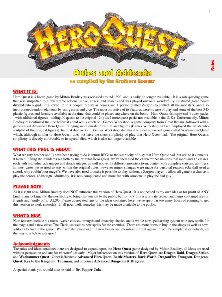 Hero Quest Rules | PDF