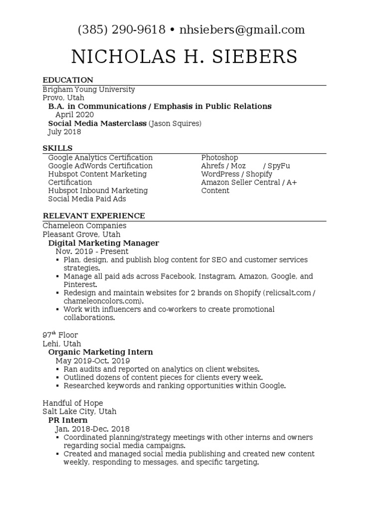 Resume 2020 | PDF