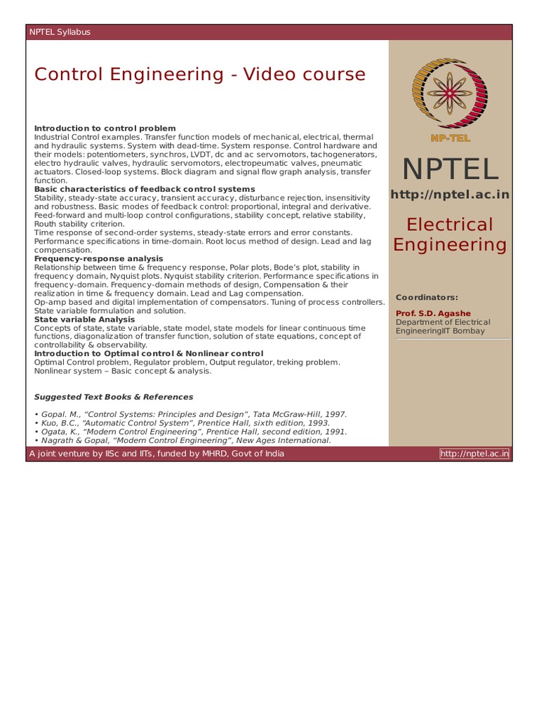 Nptel: Control Engineering - Video Course | PDF | Control Engineering | Control Theory