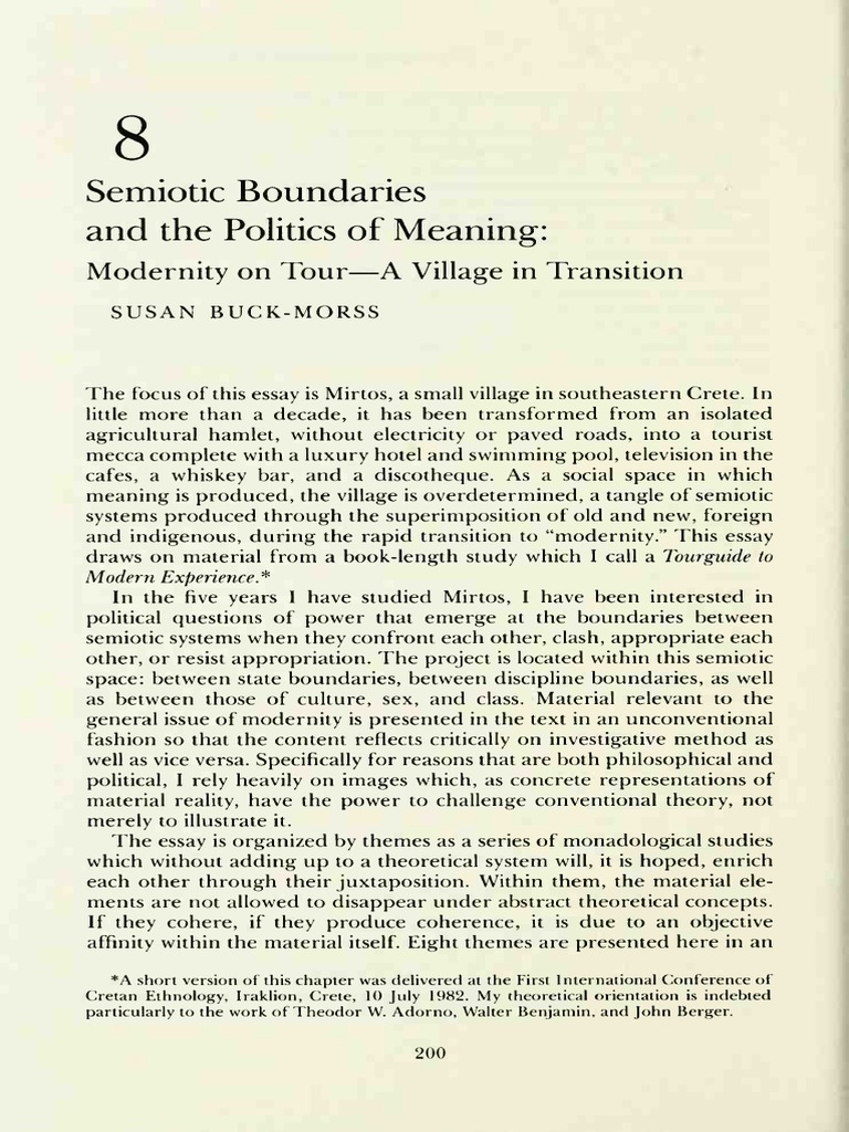 Susan Buck Morss - Semiotic Boundaries | PDF | Romance (Love) | Tourism