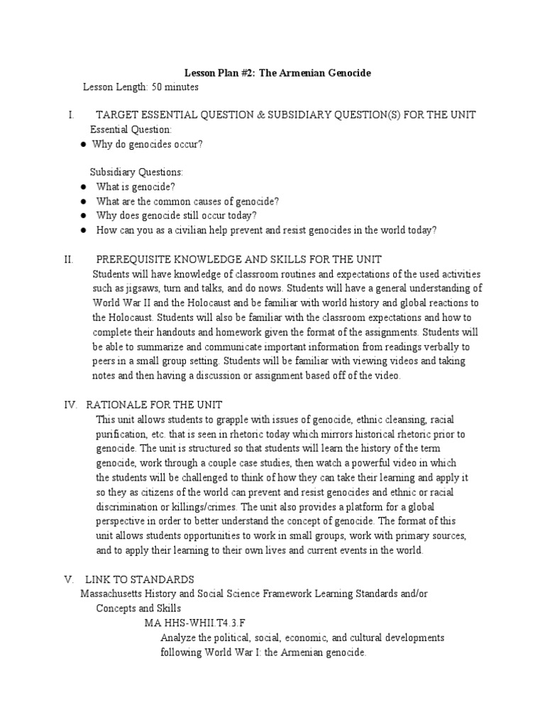 Lesson Plan #2: The Armenian Genocide | PDF | Genocides | Lesson Plan