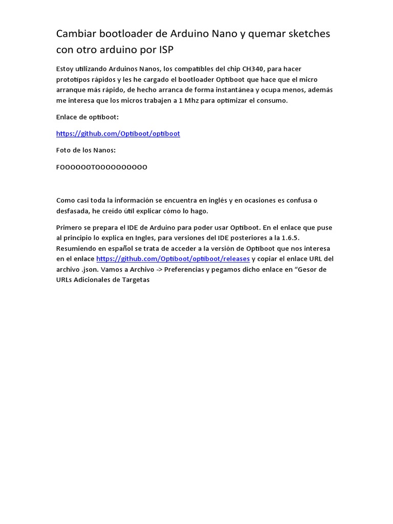 Cambiar Bootloader De Arduino Y Quemar Sketches Con Otro Arduino Por Isp Pdf