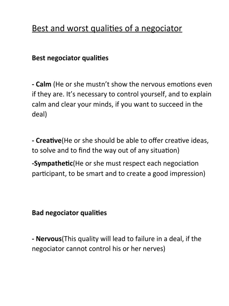 Best and Worst Qualities of A Negociator | PDF | Career & Growth
