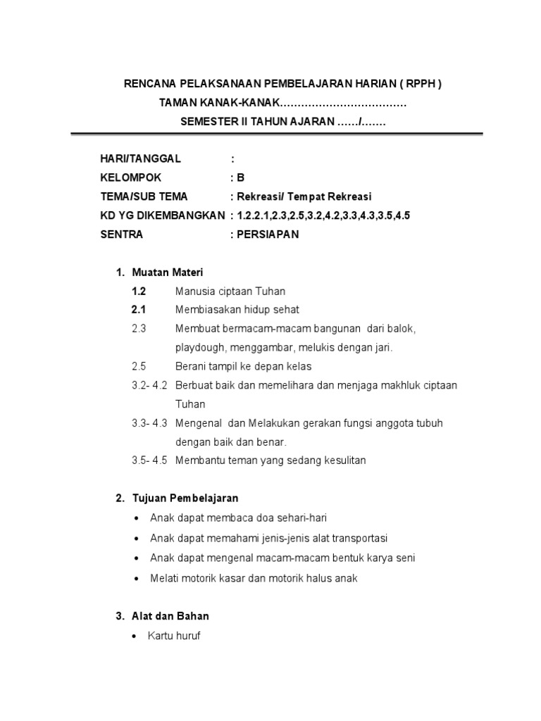 Contoh RPPH | PDF | Seni & Disiplin Bahasa