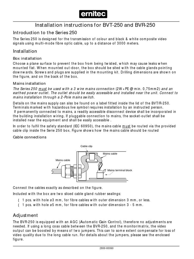 Installation Instructions For BVT-250 and BVR-250: Introduction To The ...