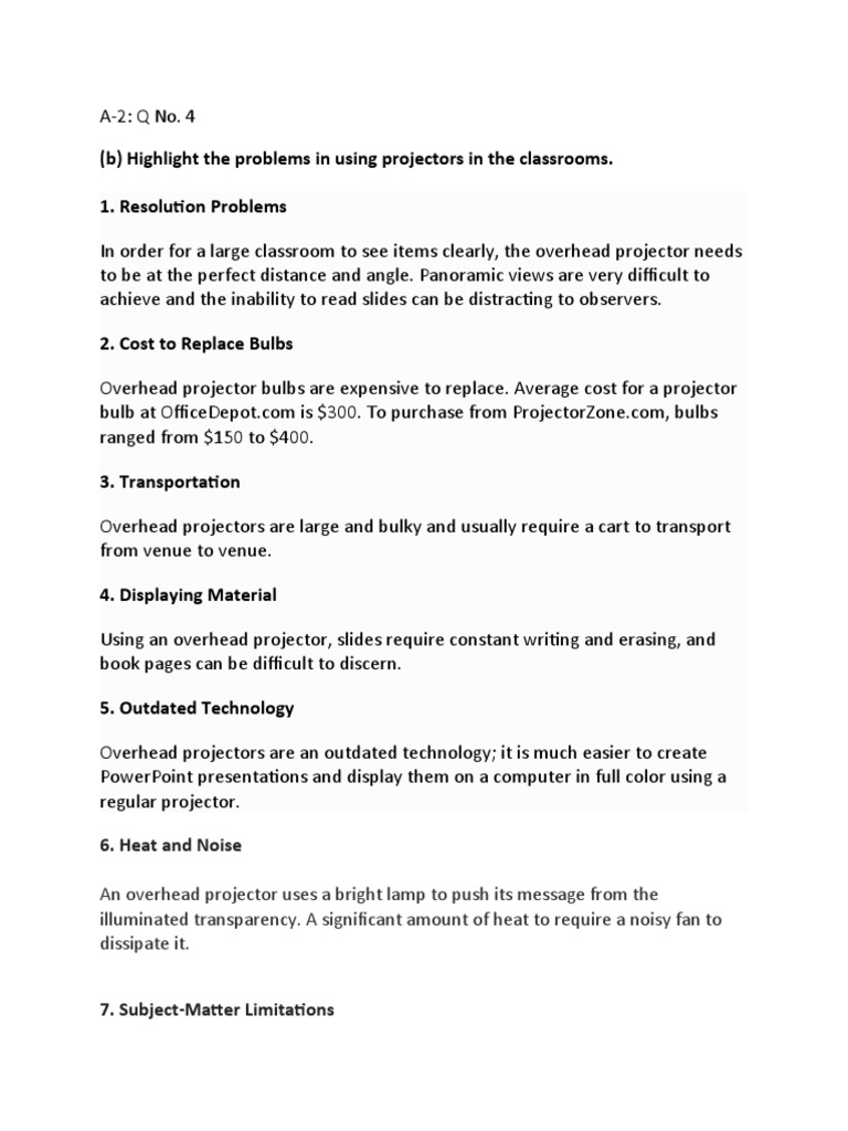(B) Highlight The Problems in Using Projectors in The Classrooms. | PDF