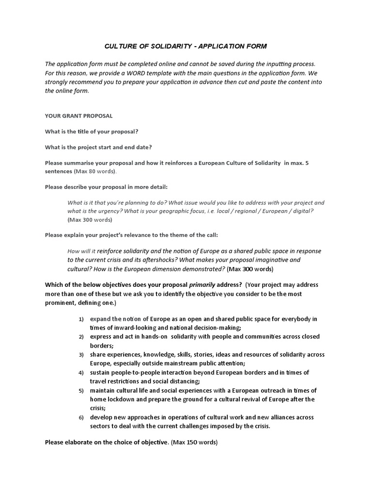 Culture+of+Solidarity Application+form+questions | PDF | European Union ...