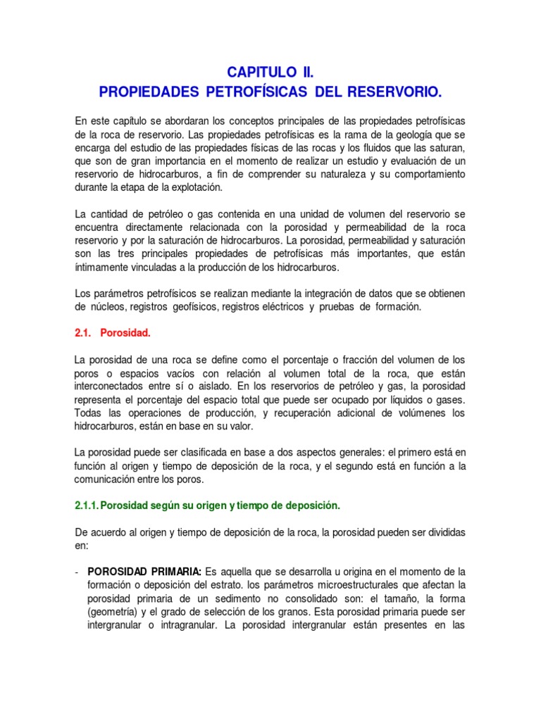 Capitulo Ii Propiedades Petrofisicas de La Roca Reservorio | PDF ...