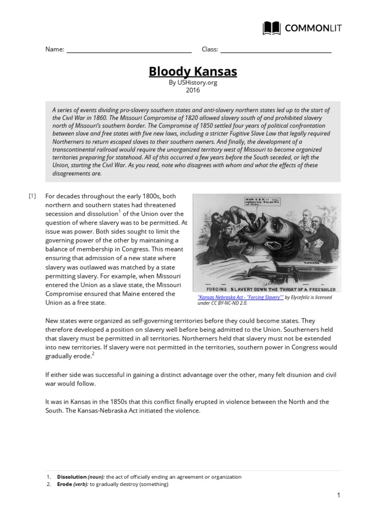 Commonlit Bloody Kansas | PDF | Abolitionism In The United States ...