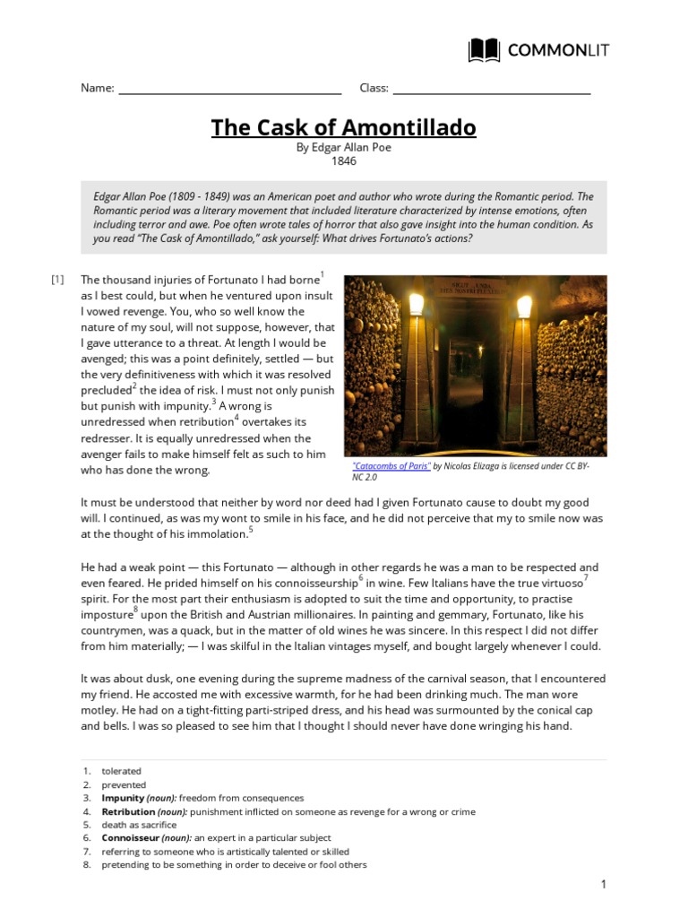 Commonlit The Cask of Amontillado | PDF