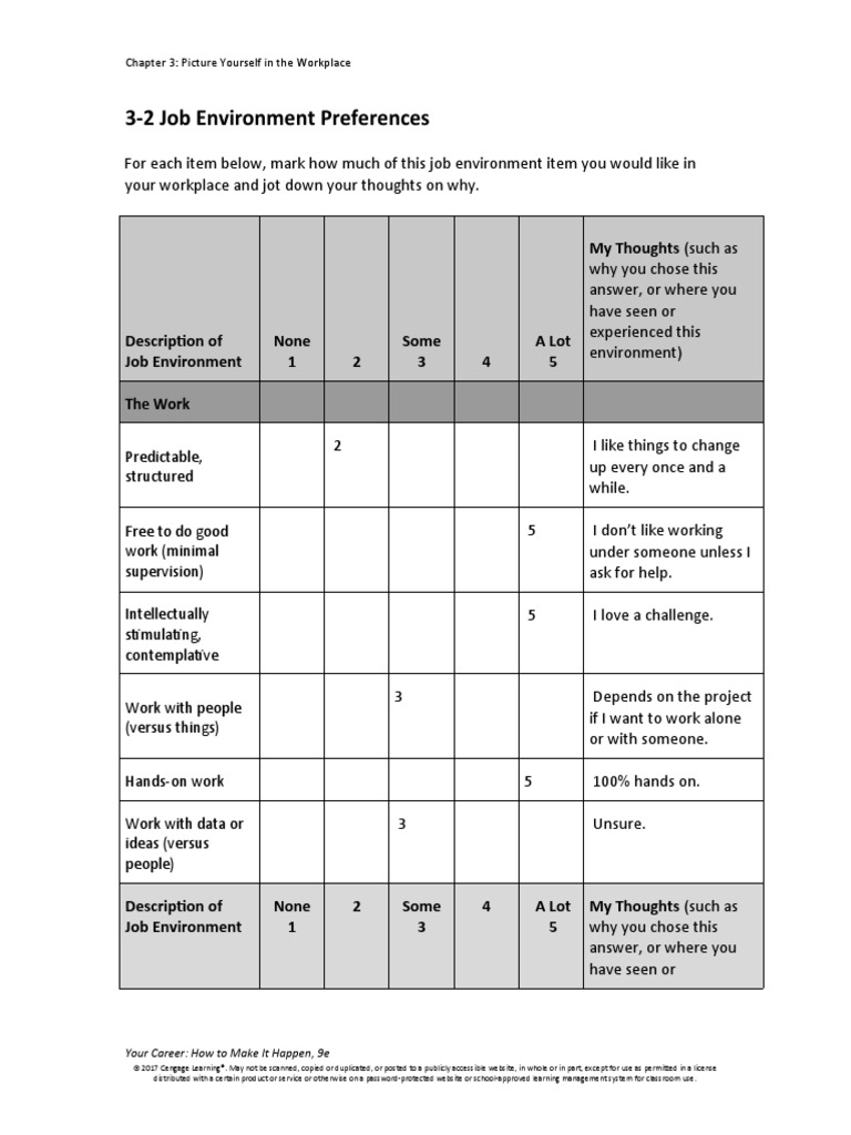 3-2 Job Environment Preferences: My Thoughts (Such As | PDF | Cognitive ...