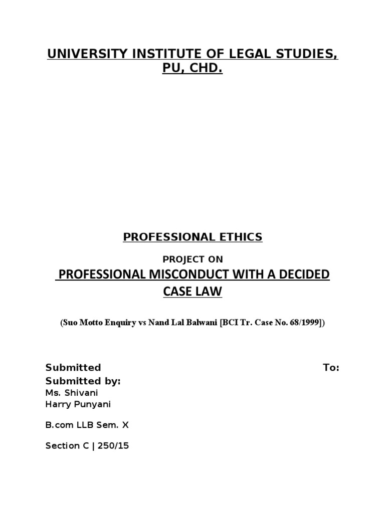 Professional Misconduct With A Decided Case Law: University Institute ...