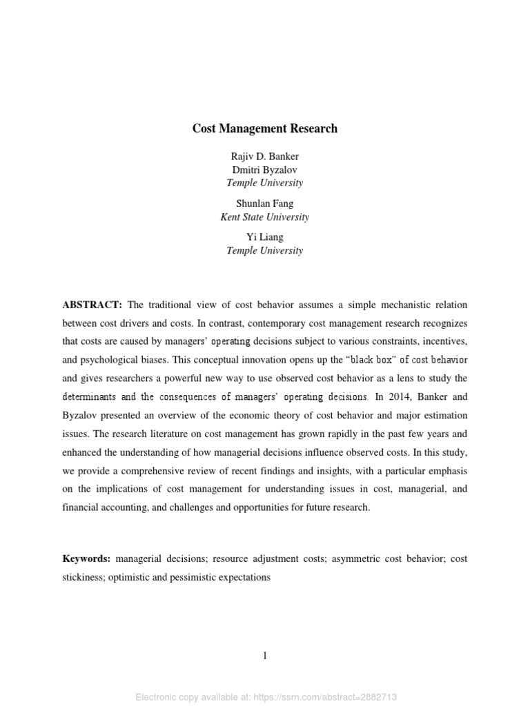 Cost Management Research: Temple University | PDF | Cost Accounting ...