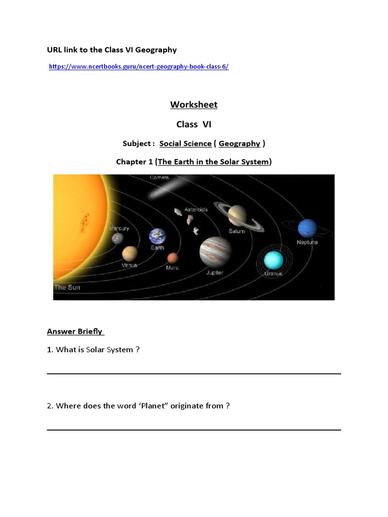 Class 6 Geography Worksheet | PDF