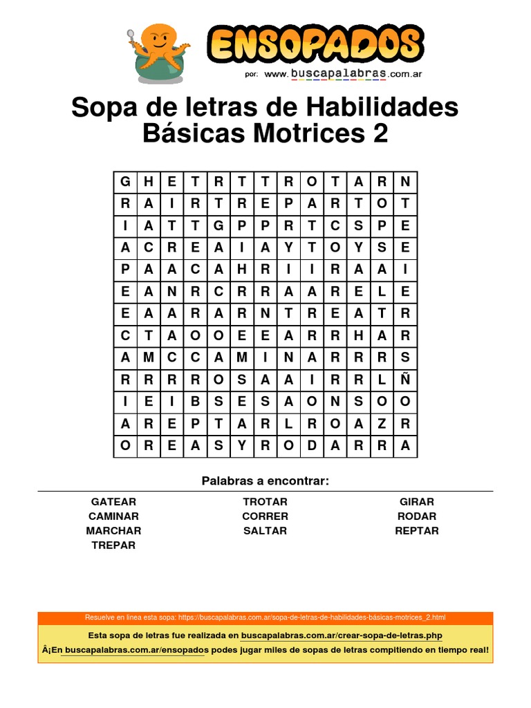 Sopa de Letras de Habilidades Básicas Motrices - 2 PDF | PDF