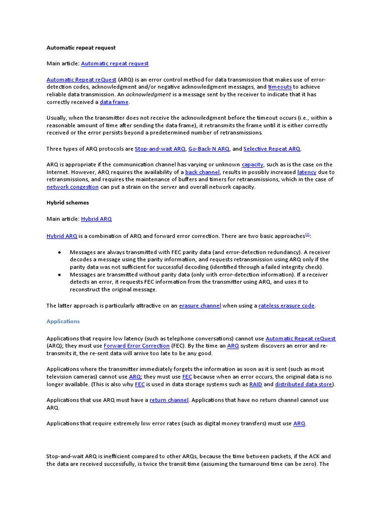 Automatic Repeat Request | PDF | Error Detection And Correction | Electronics