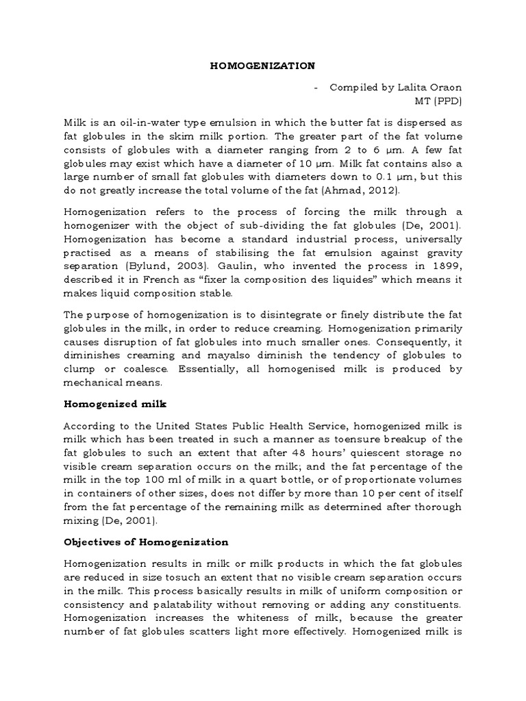 Homogenization | PDF | Milk | Emulsion