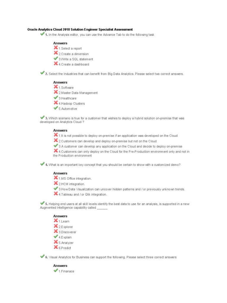 Answers Oracle Analytics Cloud 2018 Solution Engineer Specialist