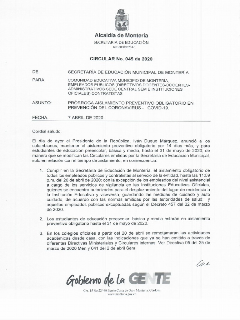 Circular No. 045 de 2020 PDF | PDF