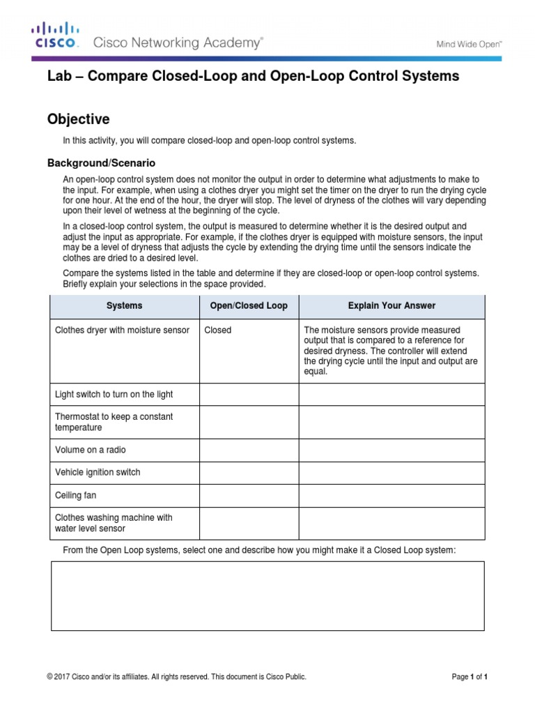 1.1.3.10 Lab - Compare Closed-Loop and Open-Loop Control Systems | PDF ...
