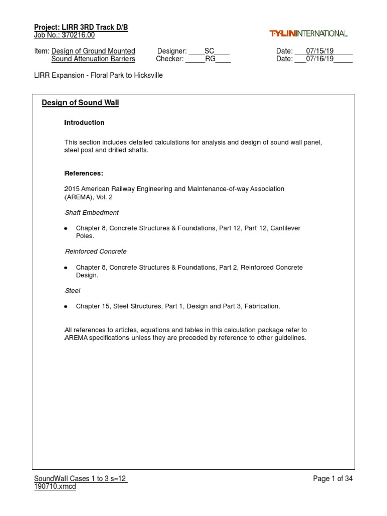 Design of Sound Wall: Project: LIRR 3RD Track D/B | PDF | Home & Garden ...