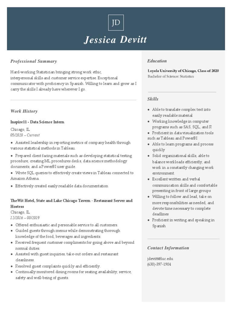 Jessica Devitt Resume | PDF | Data Science | Restaurants