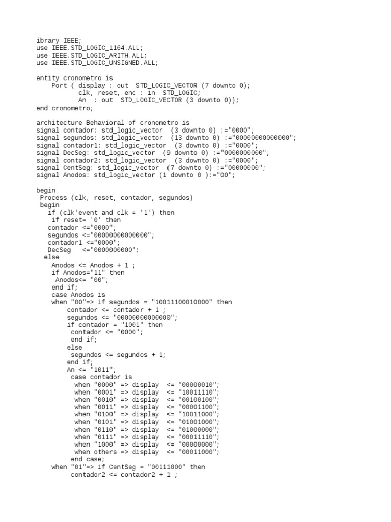 Codigo de Cronometro VHDL | PDF | Digital Electronics | Engineering