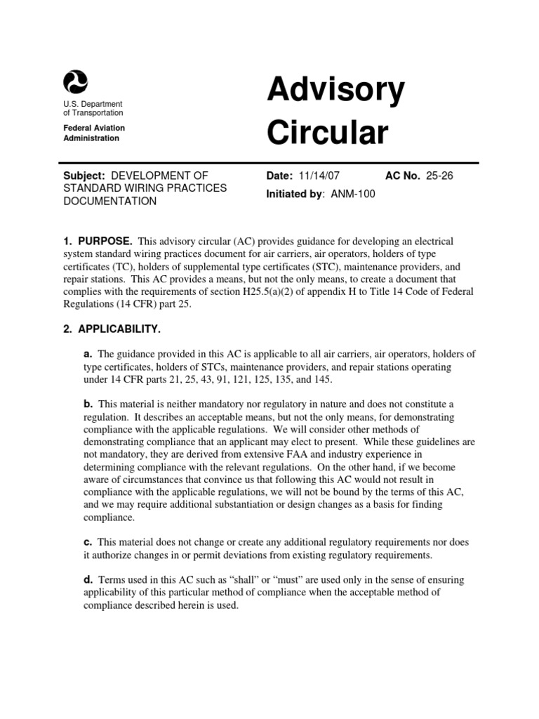 Advisory Circular: U.S. Department of Transportation | PDF | Electrical ...