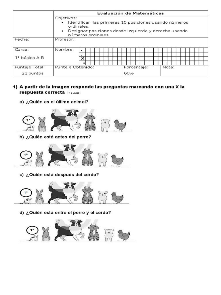 Prueba Numeros Ordinales | PDF