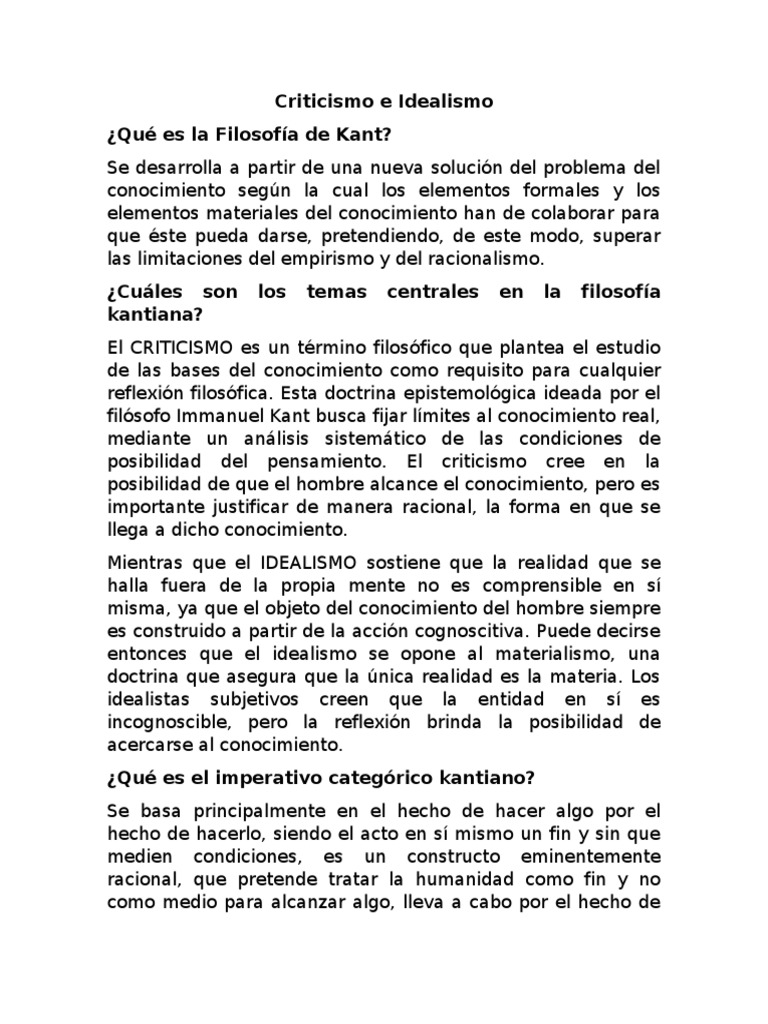 Criticismo e Idealismo en Kant | PDF | Metafilosofía | Conocimiento