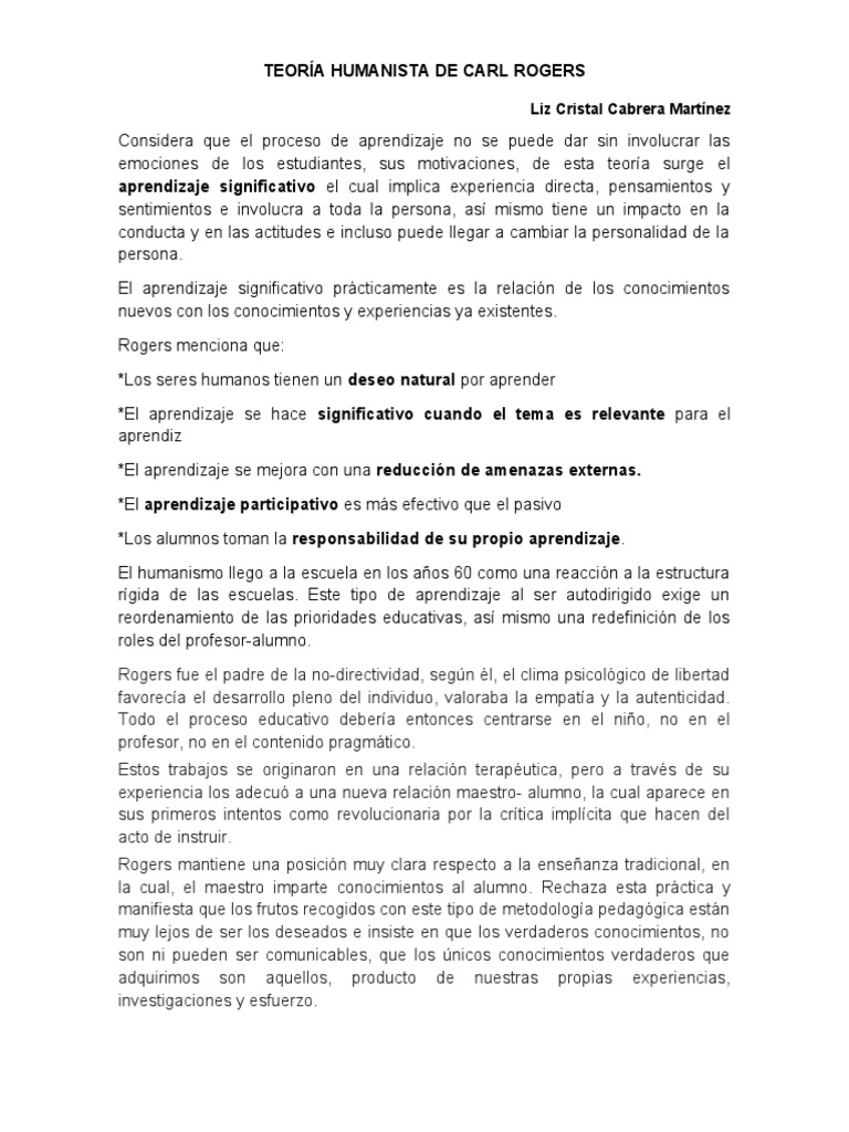 Teoría Humanista de Carl Rogers | PDF | Aprendizaje | Acción (filosofía)