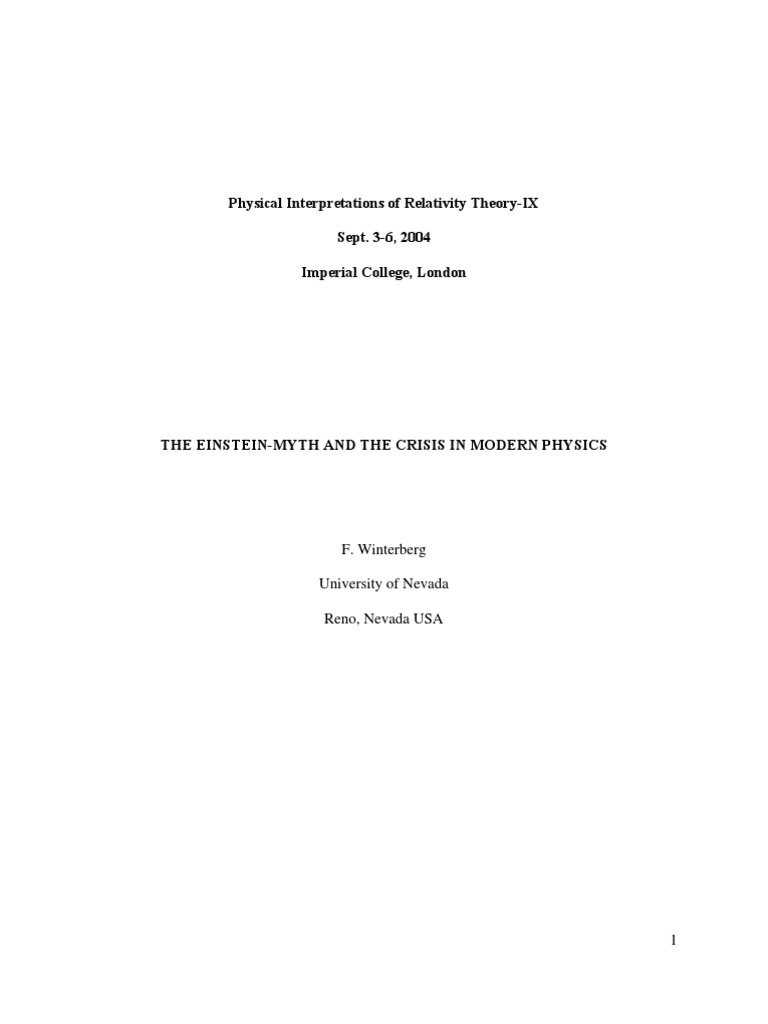 The Einstein Myth And The Crisis In Modern Physics Download Free Pdf