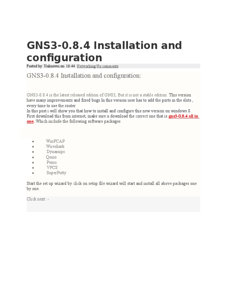 A Step-by-Step Guide to Installing and Configuring GNS3 Version 0.8.4 ...
