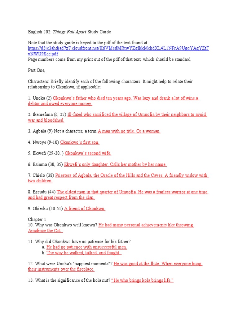 Week 7 Things Fall Apart Study Guide 1 Updated Summer 19 | PDF