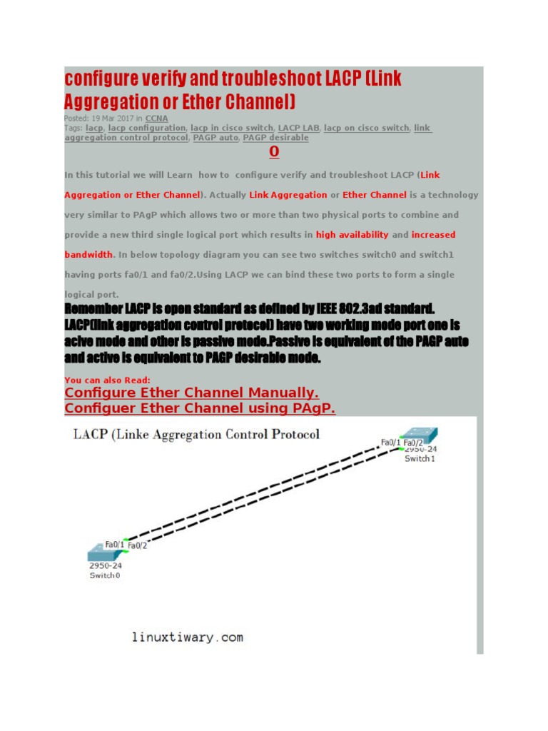 Configure Verify and Troubleshoot LACP | PDF