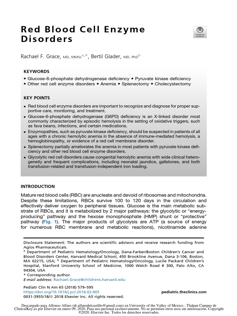 Red Blood Cell Enzyme Disorders | PDF | Anemia | Red Blood Cell