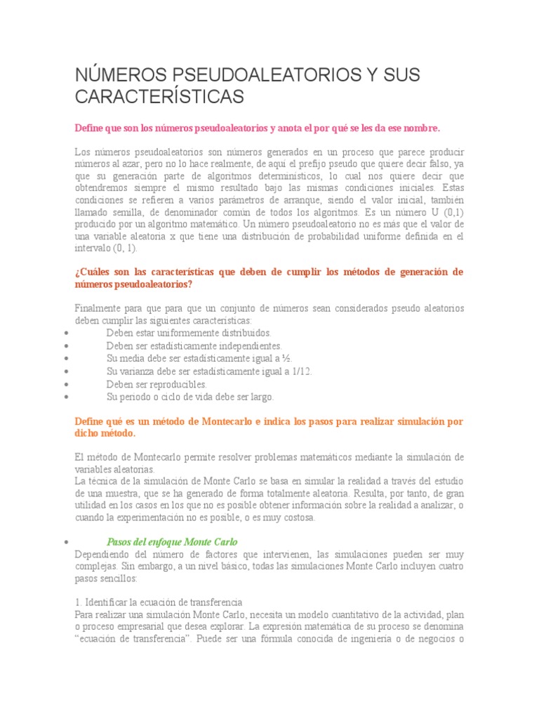 Números Pseudoaleatorios y Sus Características | PDF | Simulación ...